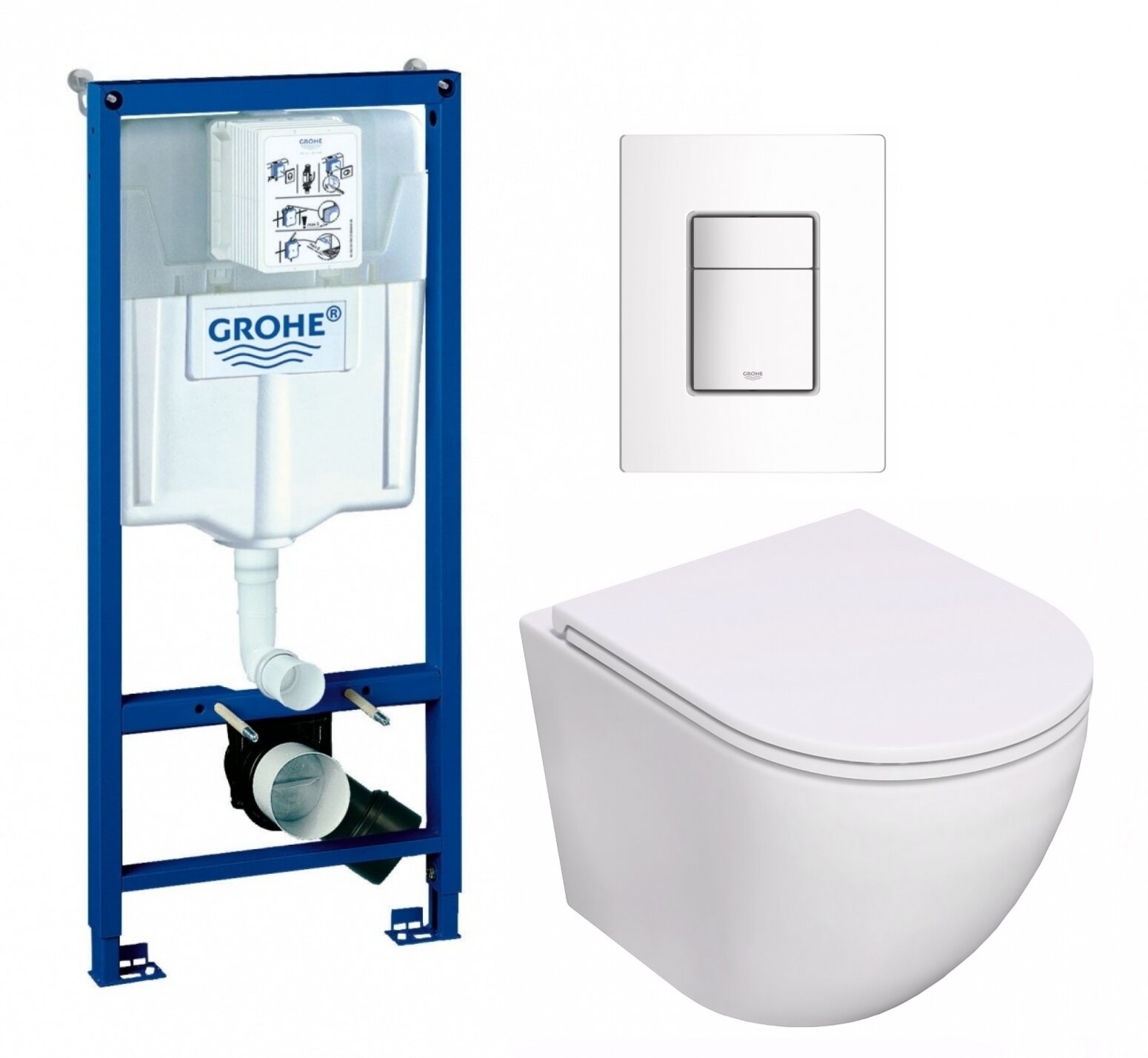 Комплект 3 в 1 инсталляция Grohe Rapid SL + Унитаз подвесной Lorne Pilpao Tornado LN5007502 + кнопка белая