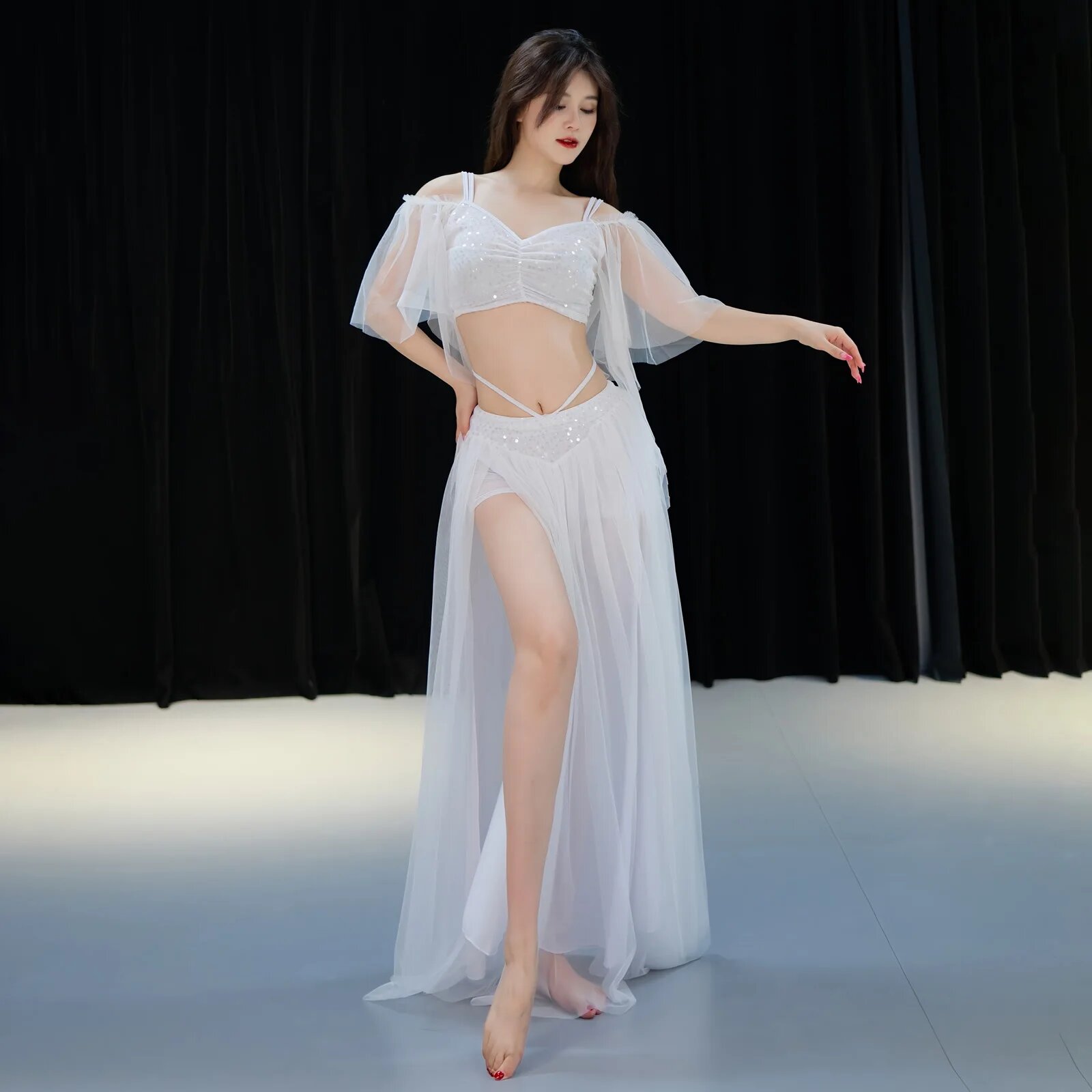 Комплект для танца живота BEADING CHARM, золотой, полиэстер M, Белый, белый