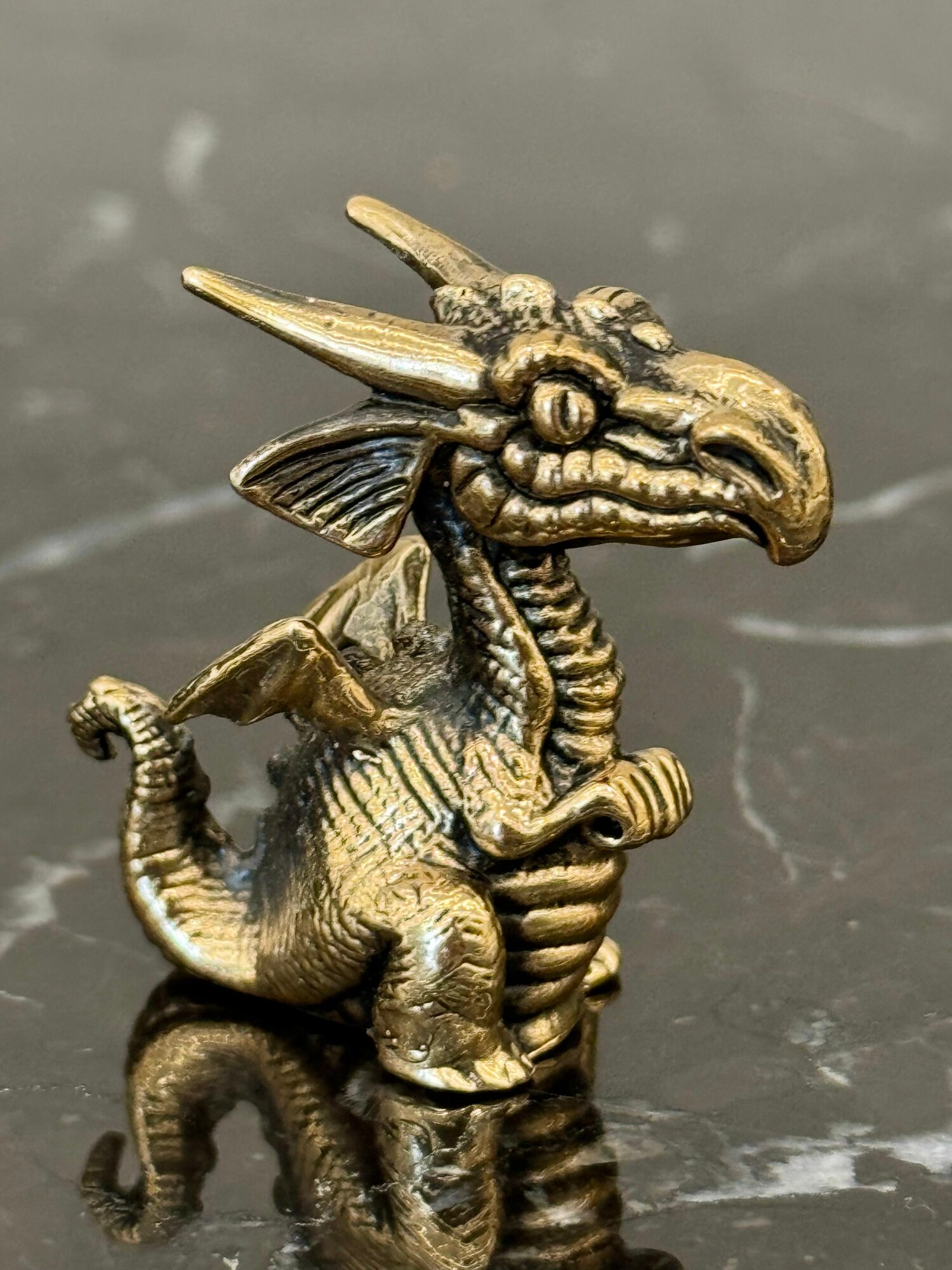 Фигурка декоративная Дракон, для интерьера и декора, сувенир подарочный, бронзовое литье