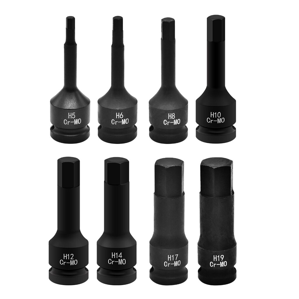 Расширенный набор шестигранных пневматических головок для пневматических ударных гайковертов, легированная сталь, C0rr0s10nResistant
