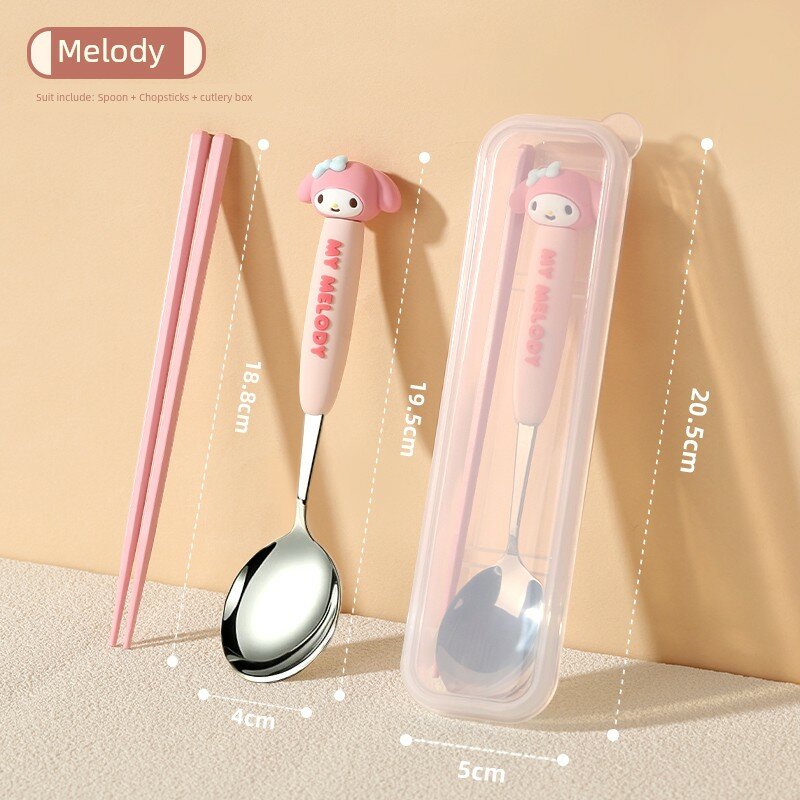 Sanrio палочки для еды, ложка, набор из двух предметов, ящик для хранения, портативный съедобный на один человек,