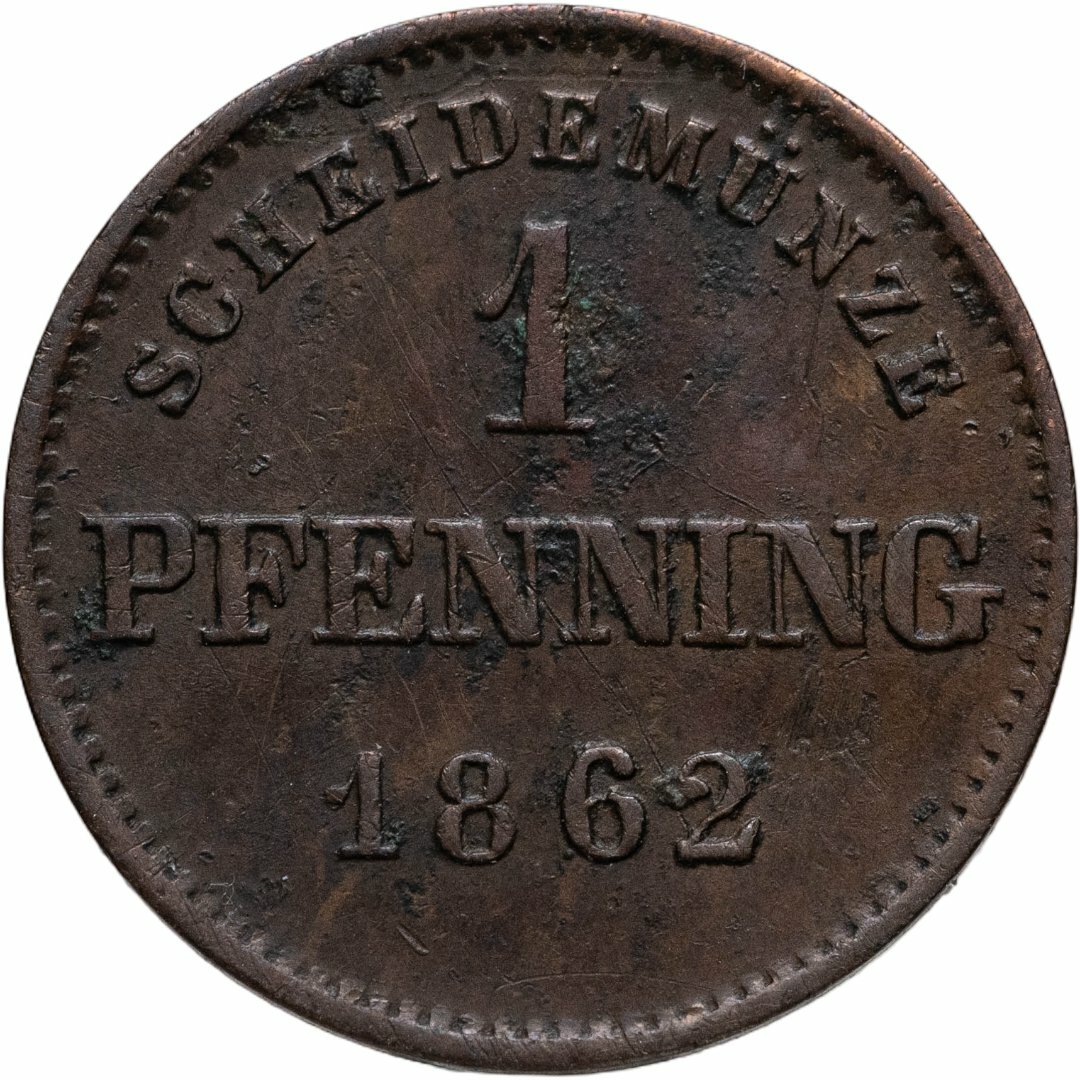 Бавария 1 пфенниг 1862, Медь, в сохранности XF