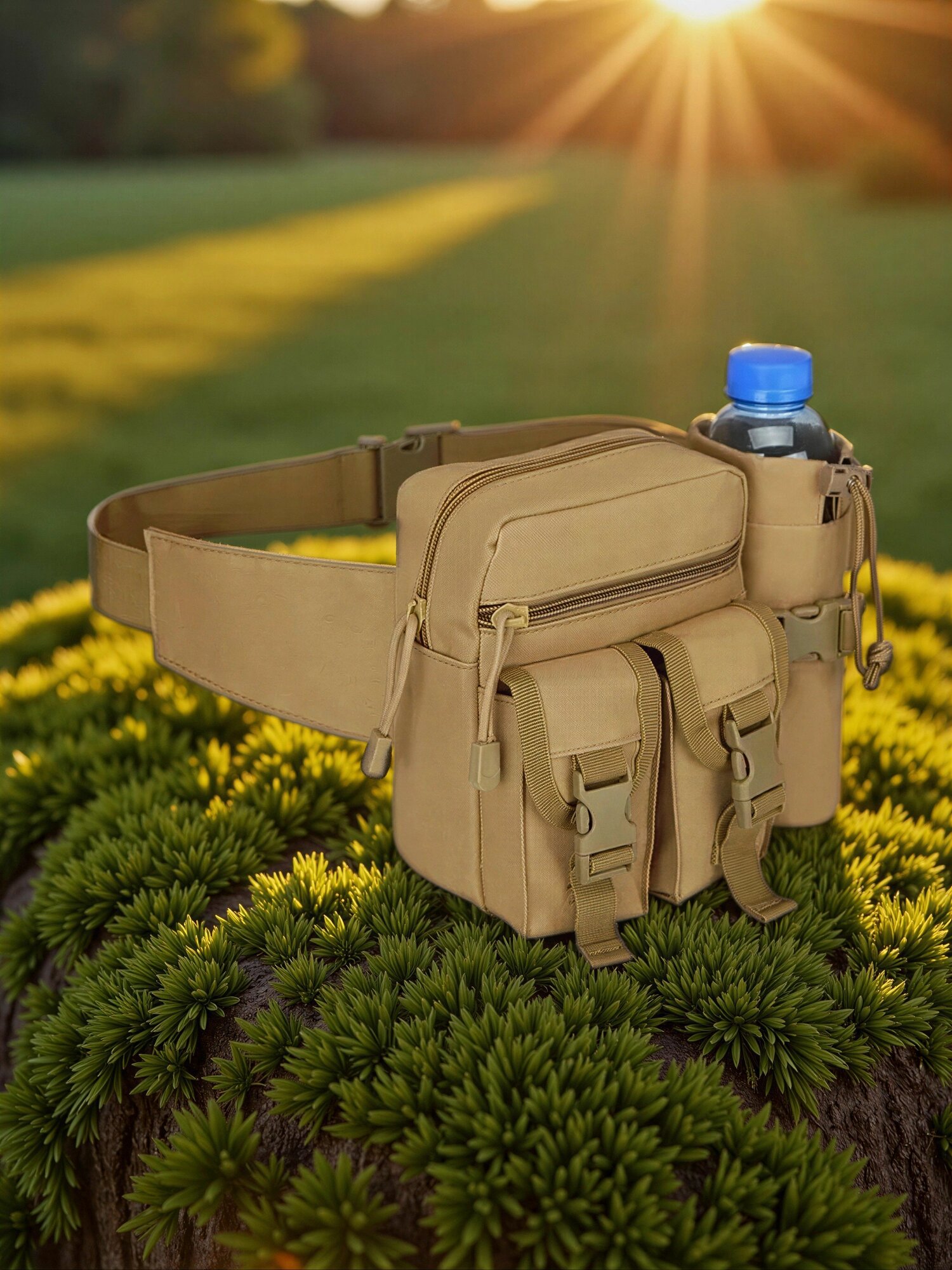 Сумка тактическая на пояс с чехлом для бутылки, коричневая