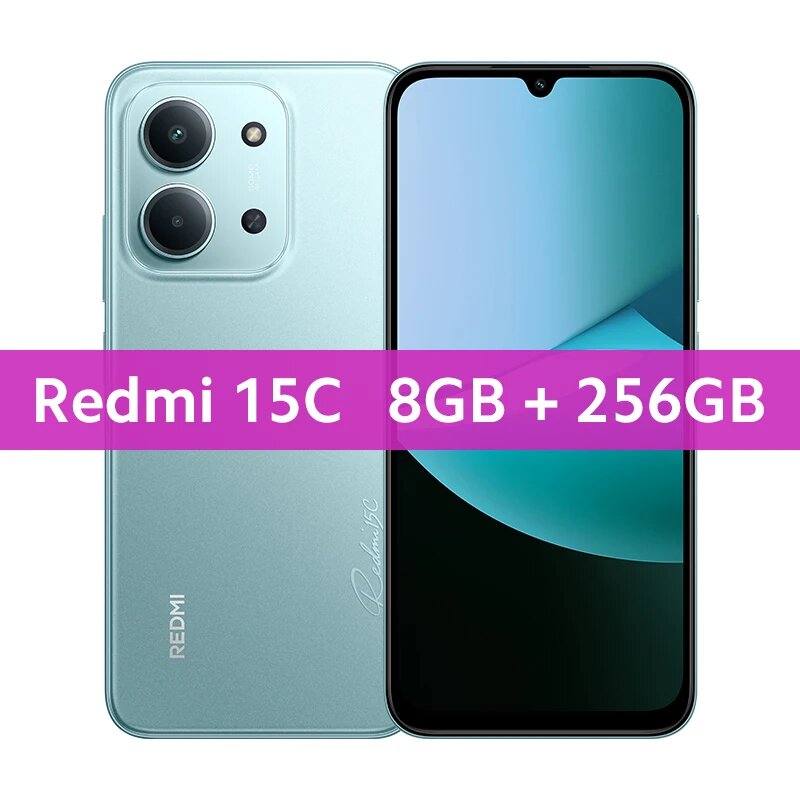 Глобальная версия смартфона Xiaomi Redmi 15C с 120Гц 6.9-дюймовым дисплеем Dot Drop, 8GB 256GB Green