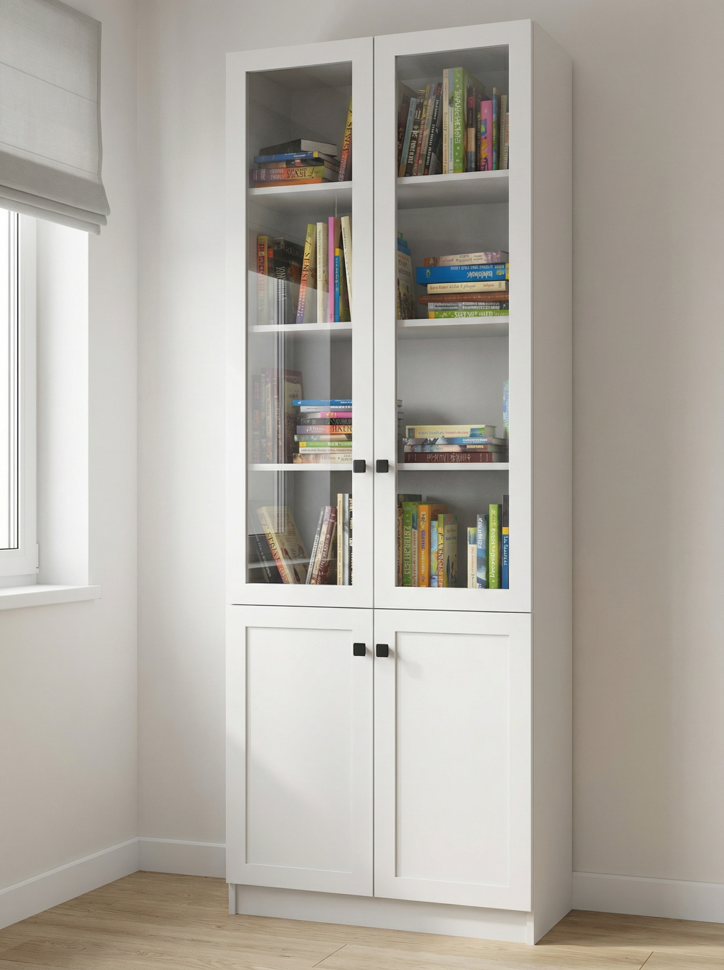 Шкаф книжный двухстворчатый Вита 2-3 с глухими дверцами, ШхГхВ: 68х38х210 см, белый