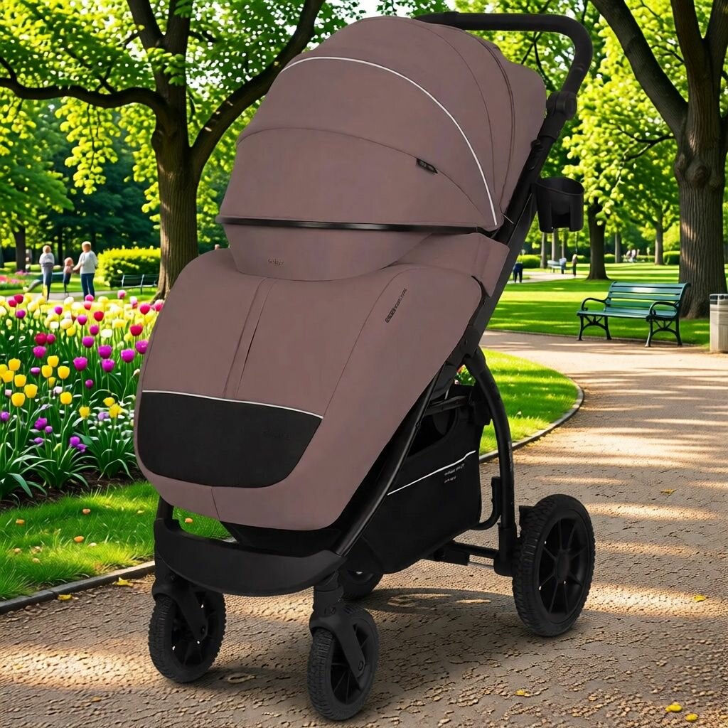 Коляска прогулочная Indigo EPICA SL NEW, 2026 г, с супер мягкой амортизацией , с резиновыми колесами, с дополнительным матрасиком, двойной тканью и регулируемой ручкой. Цвет: Розовый