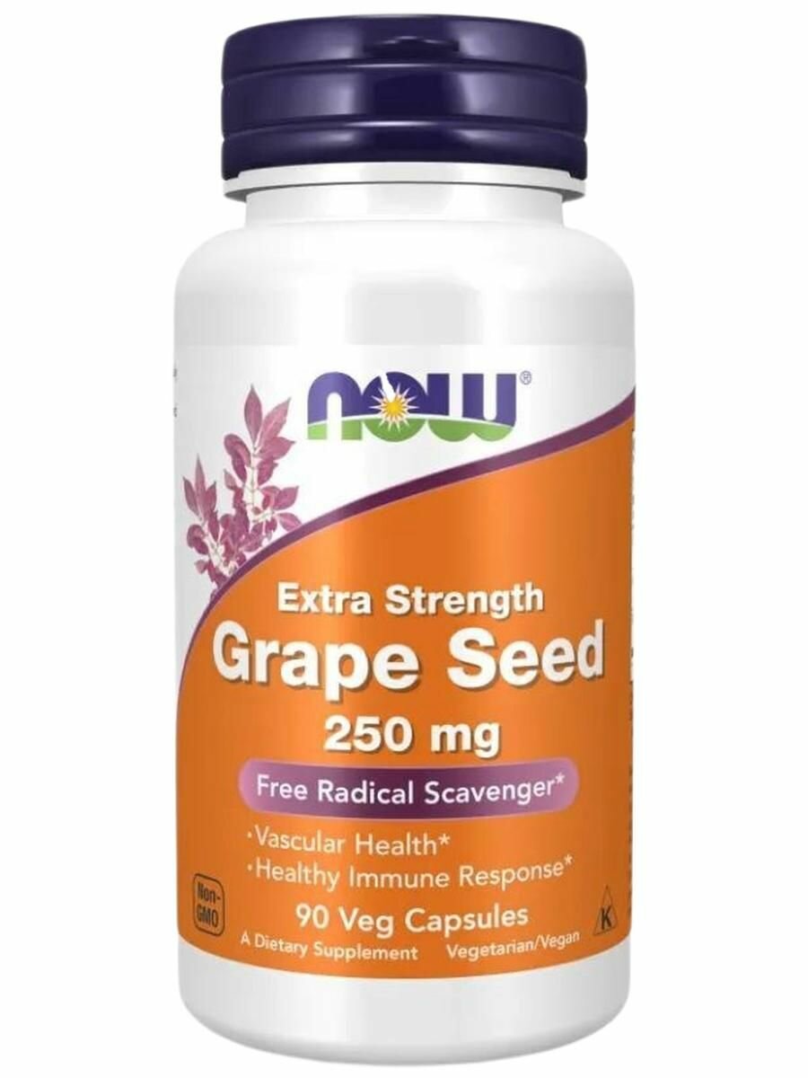 Экстракт Виноградных Косточек, NOW Grape Seed 250 мг 90 капсул