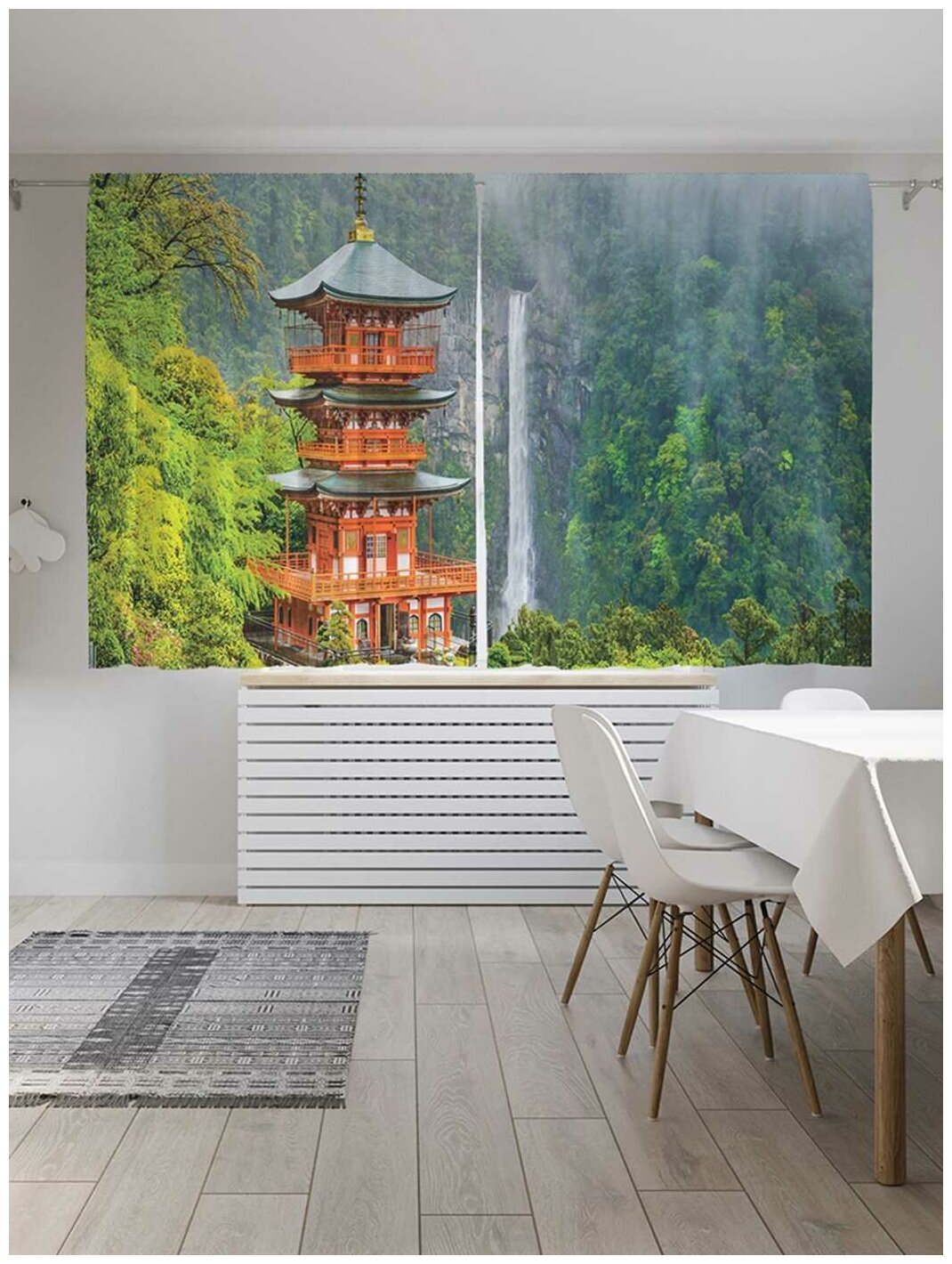 Фотошторы короткие "Японская архитектура", 2 полотна шириной по 145 см, высота 180 см, JoyArty