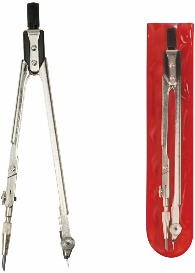 Циркуль для старших классов/студентов, 155 мм, стальной, никелированный, чехол ПВХ, GLOBUS, ЦЧ-70-10, 210412