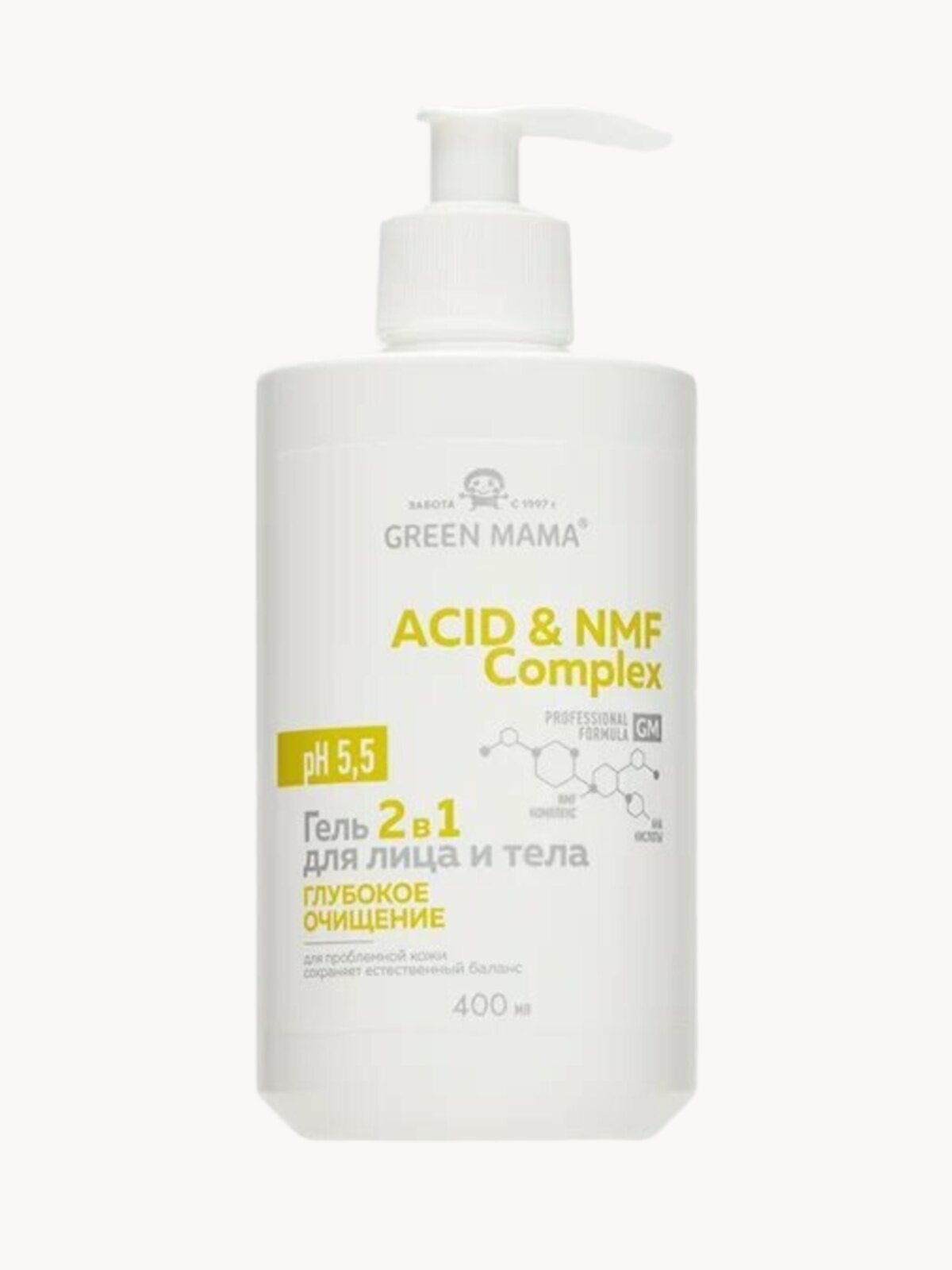 Гель ACID & NMF COMPLEX для проблемной кожи лица и тела GREEN MAMA 2 в 1 pH 5,5 400 мл