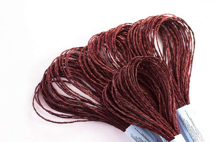 Металлизированные нитки мулине, цвет М-23 красный, 100%полиэстер, 8м, 1шт