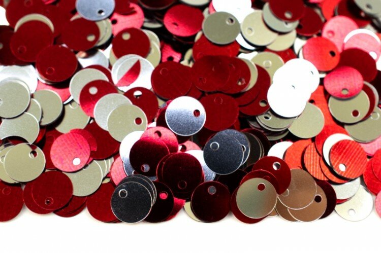 Пайетки двусторонние круглые 6мм плоские, цвет 2437 красный/серебро, 1022-135, 10 грамм