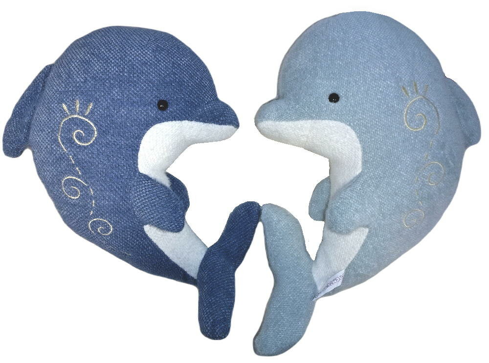 Мягкая игрушка 40см Дельфин голубой/серый с вышивкой, 1 штука