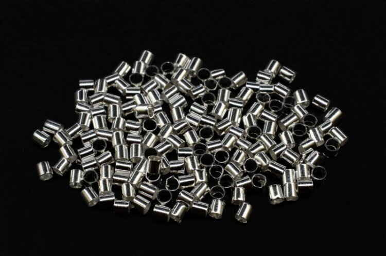 Кримпы-трубочки (бусины зажимные) 2х2мм, отверстие 1,5мм, цвет серебро, латунь, 35-026, 5г (около 500шт)