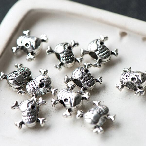 Евробусины 8 шт./ Металлические бусины с большим отверстием, размер 14.5x12x7.5 мм, цвет античное серебро