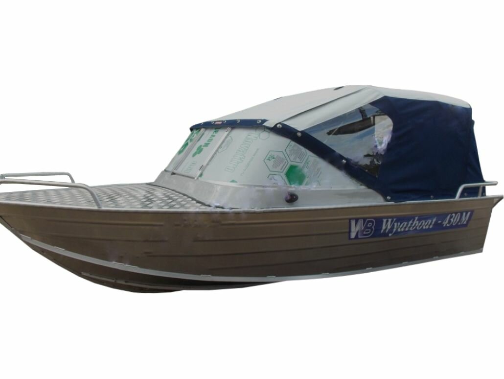 Вятбот-430М. Wyatboat -430M. Тент ходовой с дугами с креплениями на штатное стекло