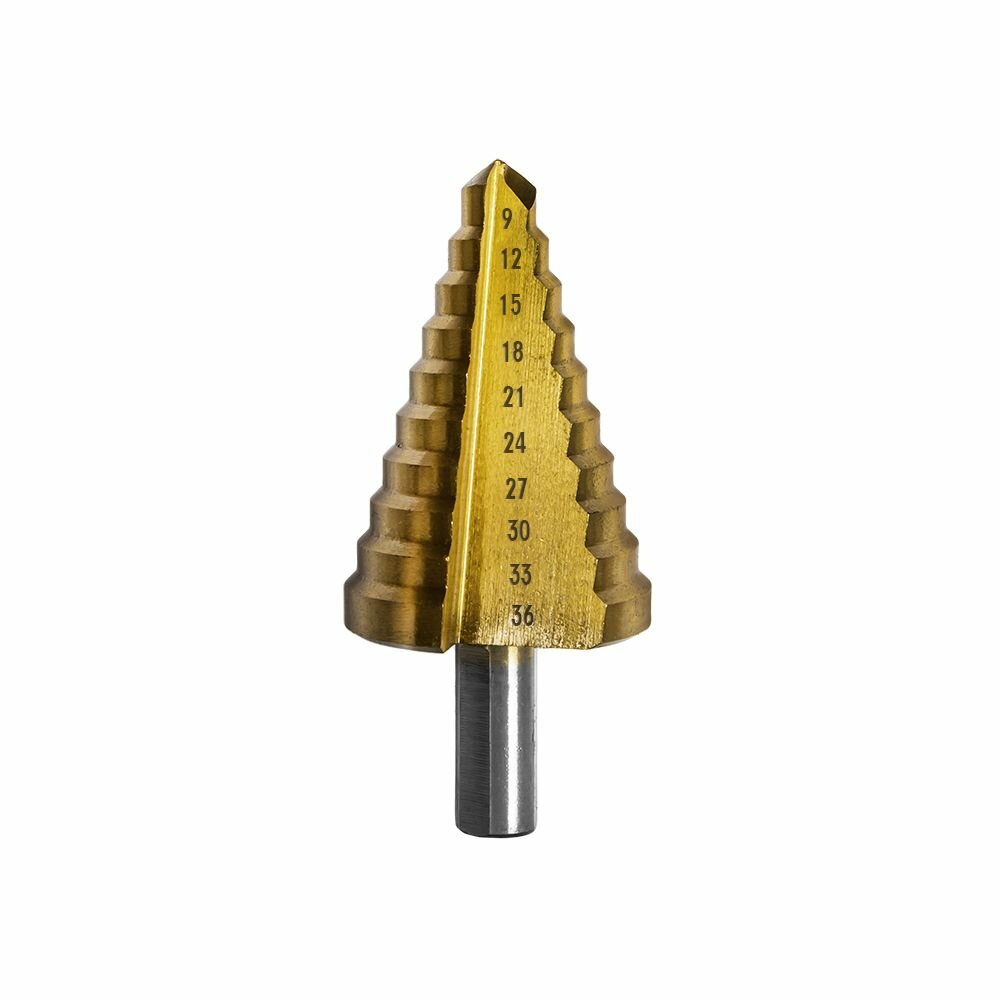 Сверло ступенчатое d9-36мм (ПРАКТИКА) /шаг 3 мм арт. 798-348 профи/