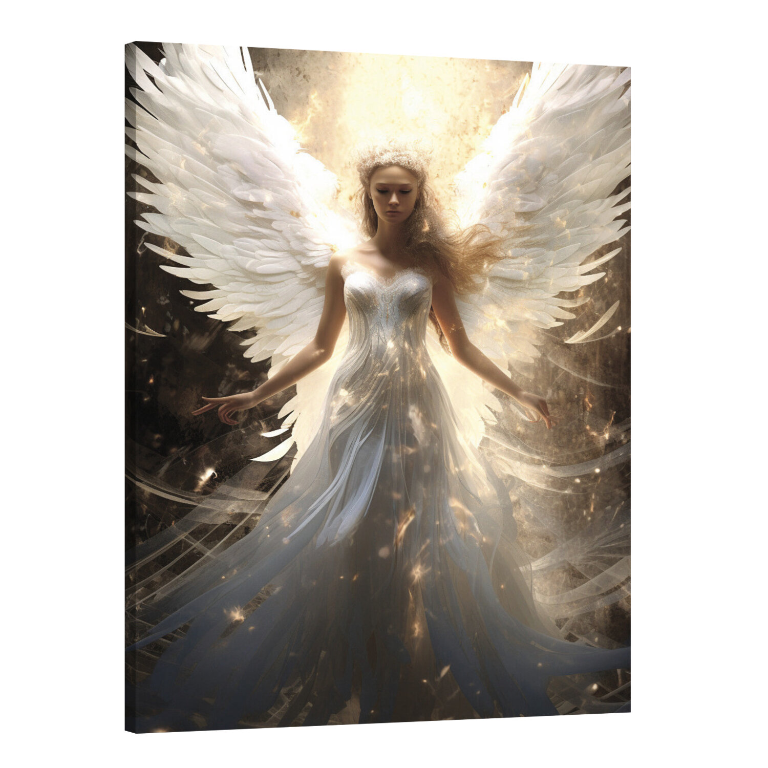 Интерьерная картина 50х70 "Ангел с крыльями из перьев"