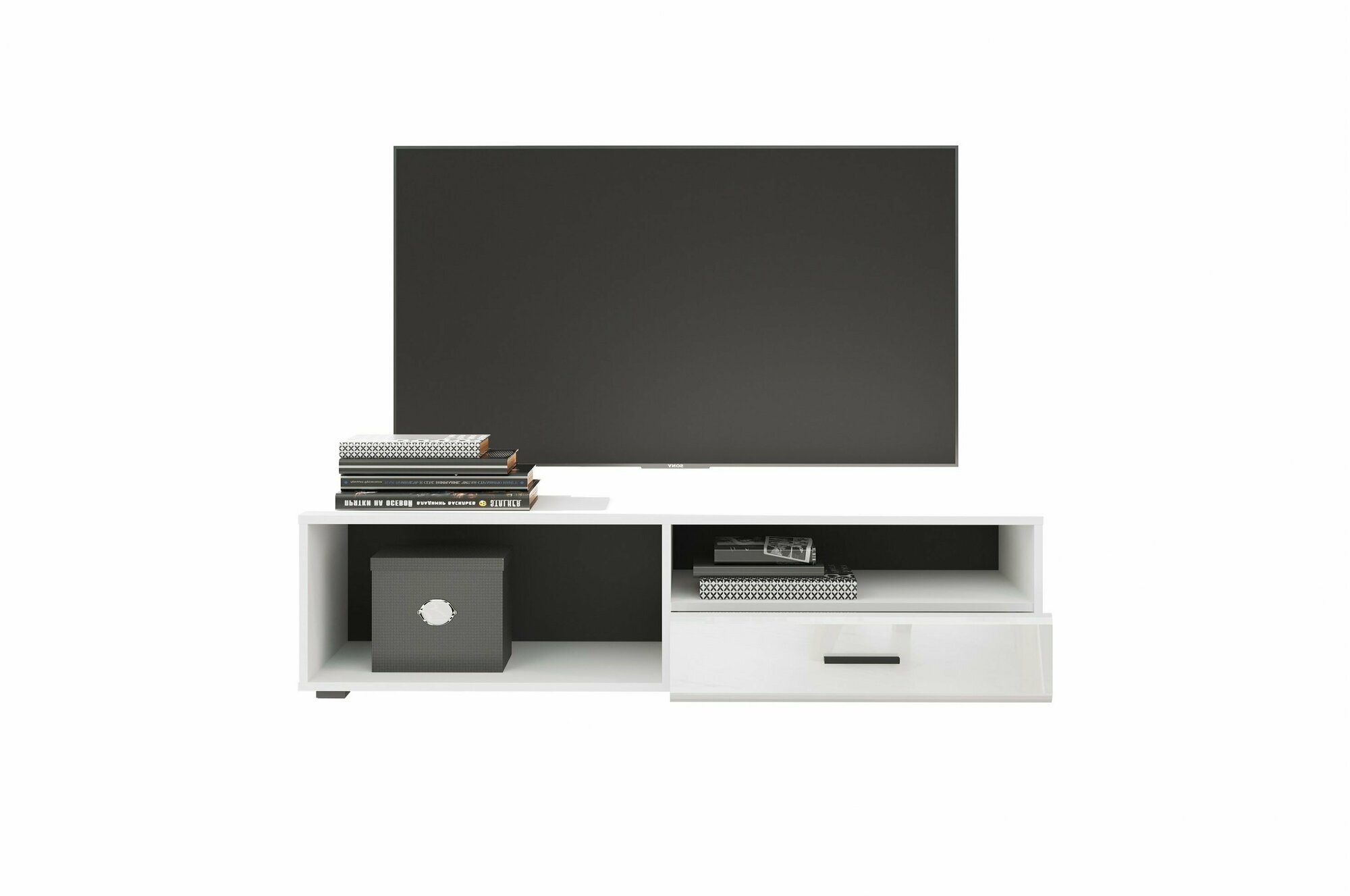 Тумба под телевизор Gloss 140, тумба под ТВ, Белый глянец, 140х35х45.6 см (ШхВхГ)