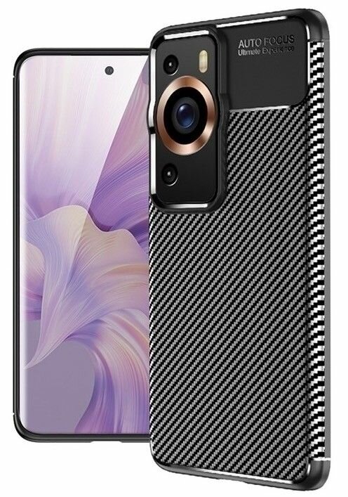 Чехол на Huawei P60 Pro силиконовый под карбон чёрный противоударный