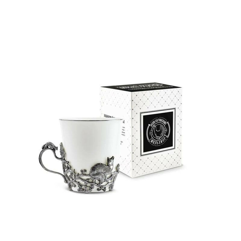 Кольчугинский мельхиор Чашка чайная "Куница" посеребренная с чернением (КМ383ЧШ06)