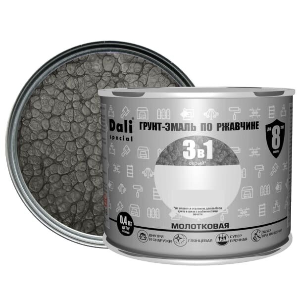 Эмаль по ржавчине 3 в 1 Dali молотковая цвет серый 0.4 кг
