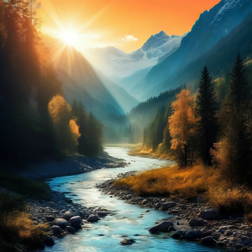 Картина "Утро в горах", 30х30