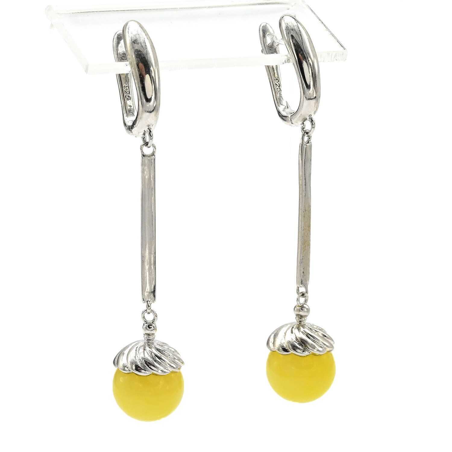 Серьги с подвесками, янтарь