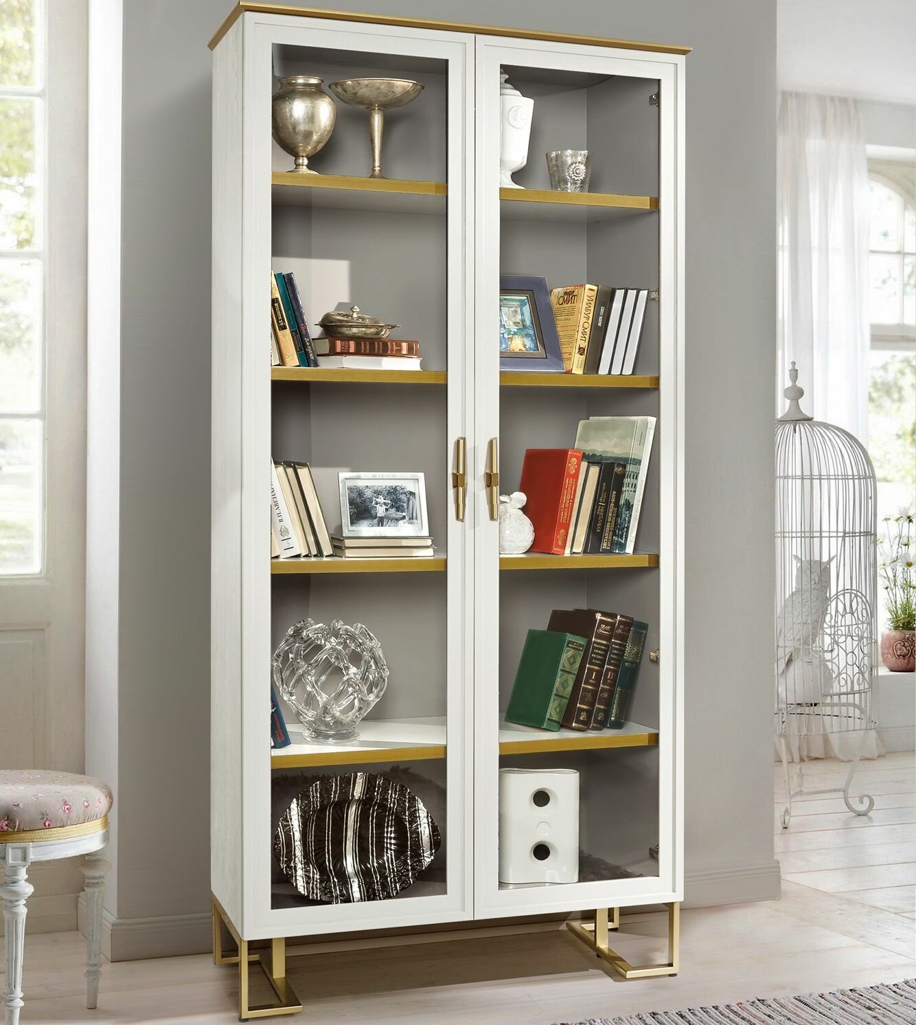 Библиотека Dana Palmari P0300 2 дв. полки дсп 4 шт на металлических ножках