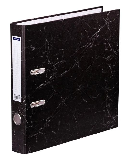 Папка-регистратор OfficeSpace 50мм, мрамор, черная, бюджет