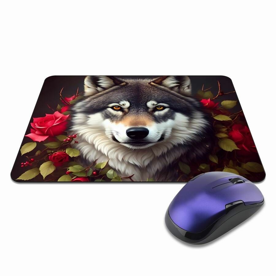 Коврик для мышки Волк, прорезиненный, влагостойкий, с не стирающимся изображением, 22х18см, толщина 3мм