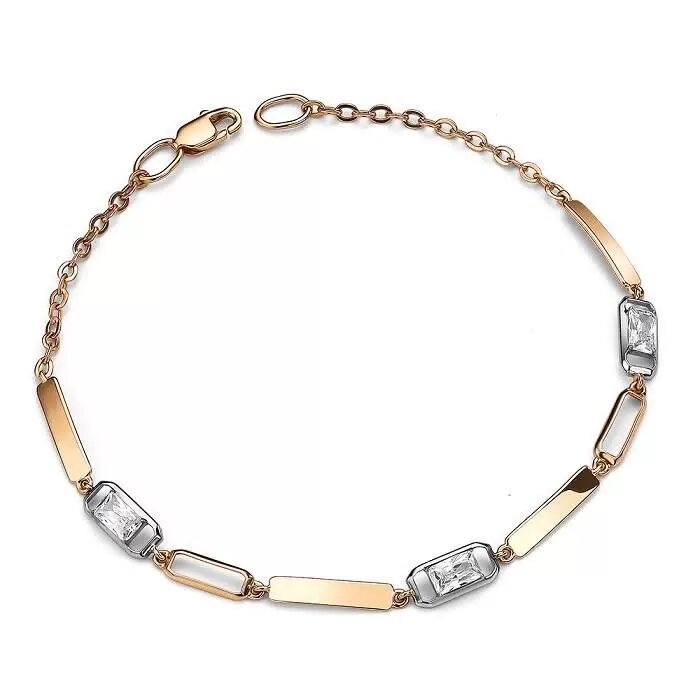 Глидерный браслет, красное, комбинированное золото, 585 проба, фианит