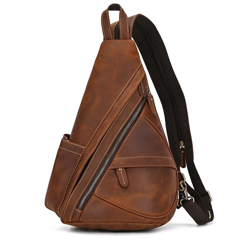 Мужской нагрудный рюкзак из кожи Design1 Red Brown