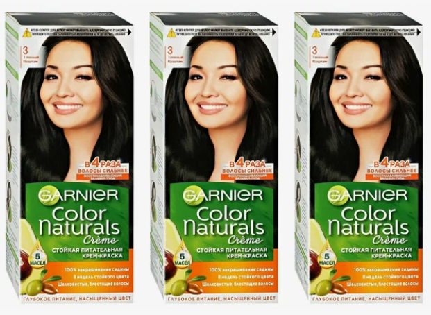 Краска для волос Garnier, Color Naturals, 3 тёмный каштан, 110 мл, 3 шт