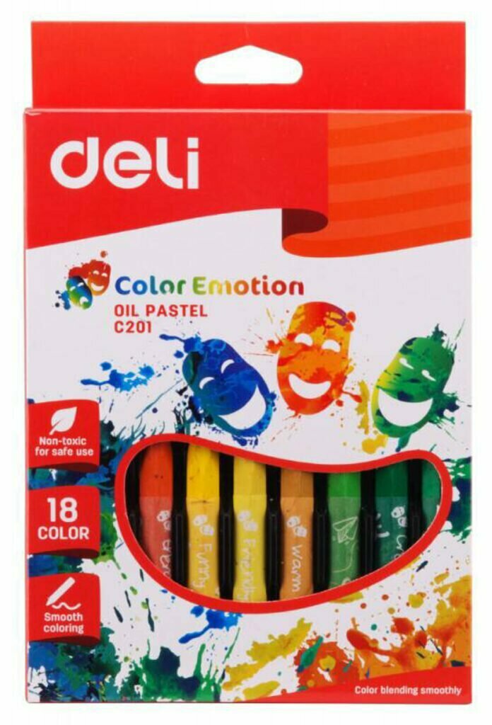 Пастель масляная Deli Color Emotion 18цв, картон. кор./европод.