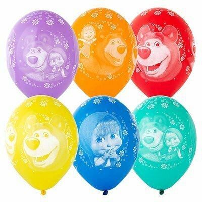 Шар латексный ненадутый Шелкография пастель 14" Маша и Медведь 36 см (25 в уп)