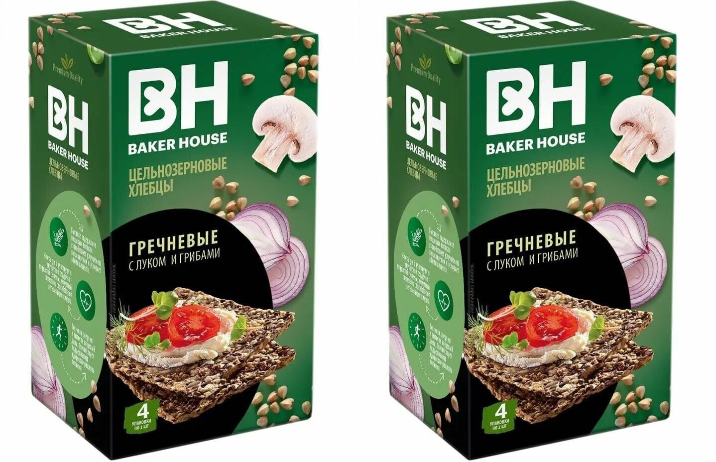 Baker House Хлебцы Скандинавские, цельнозерновые, гречневые с луком и грибами, 180 г, 2 уп