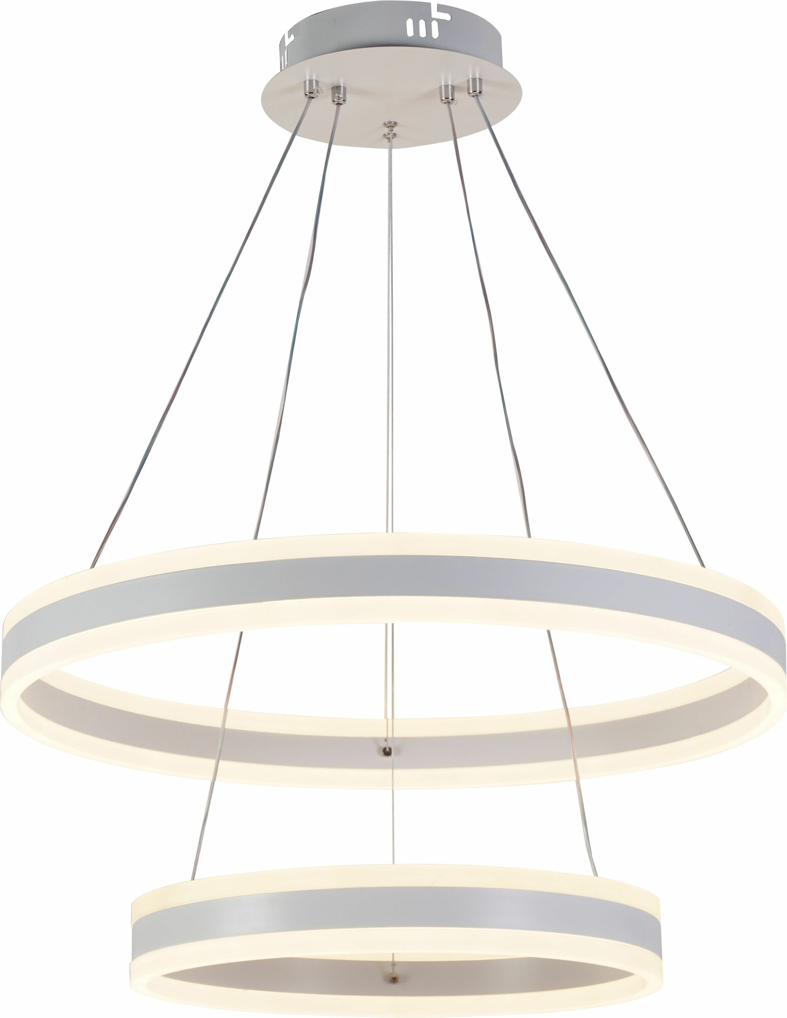 Потолочная светодиодная люстра с кольцами белого цвета, пульт в комплекте, регулируемая высота Свет Столицы