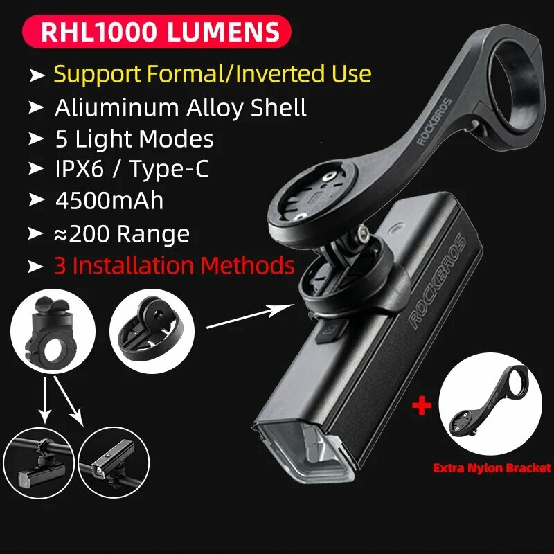 ROCKBROS велосипедный фонарь 1000LM RHL 2001Holder