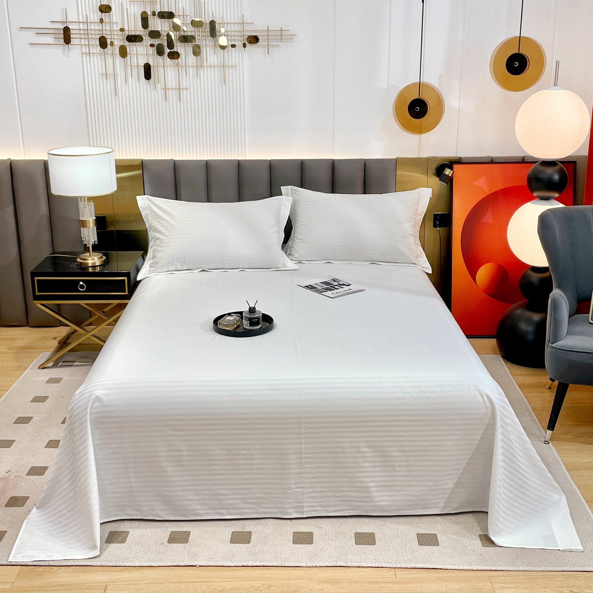 Да Шу Простыня страйп сатин, 100% хлопок, размер 235x260 см