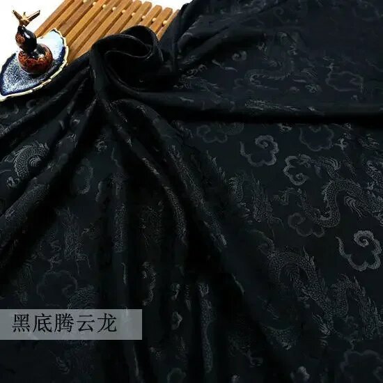 Жаккардовая вискозная ткань с рисунком дракона и облака 1,5 м Черный, Black rides clouds