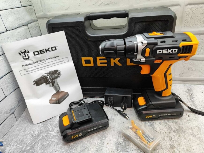 Дрель аккумуляторная DEKO DKCD20FU-Li, 2акб, Кейс
