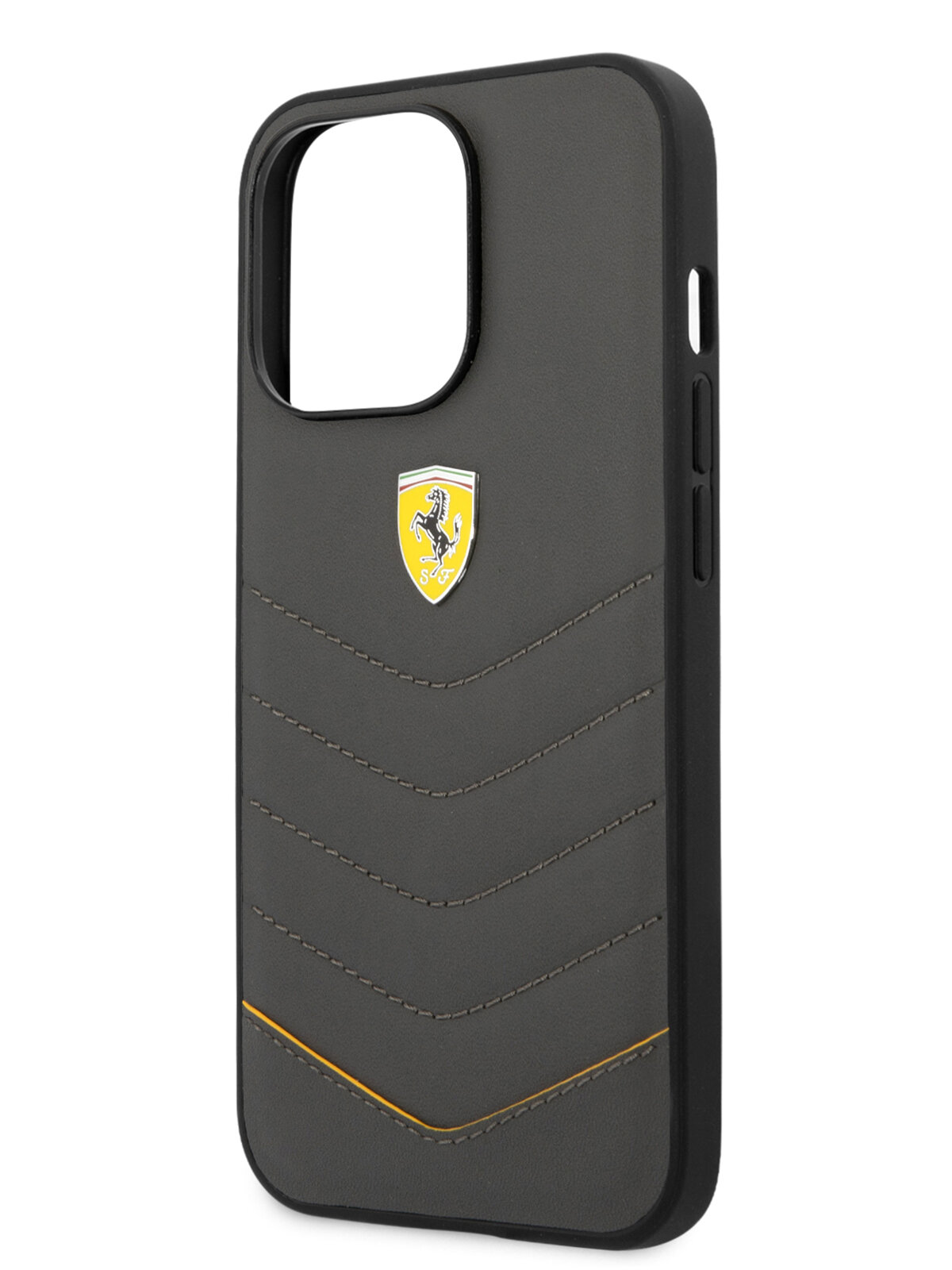 Ferrari для iPhone 13 Pro Max чехол Genuine leather Quilted with metal logo Hard Grey