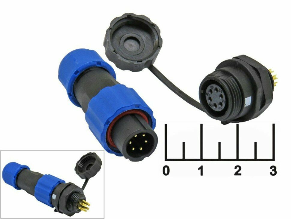 Разъем 6pin в комплекте влагозащищенный на кабель с крышкой SD1306H