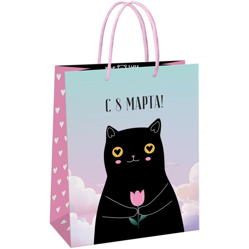 Пакет подарочный 11*14*6,5см MESHU "Black cat", глянцевая ламинация, 12 штук, 371033