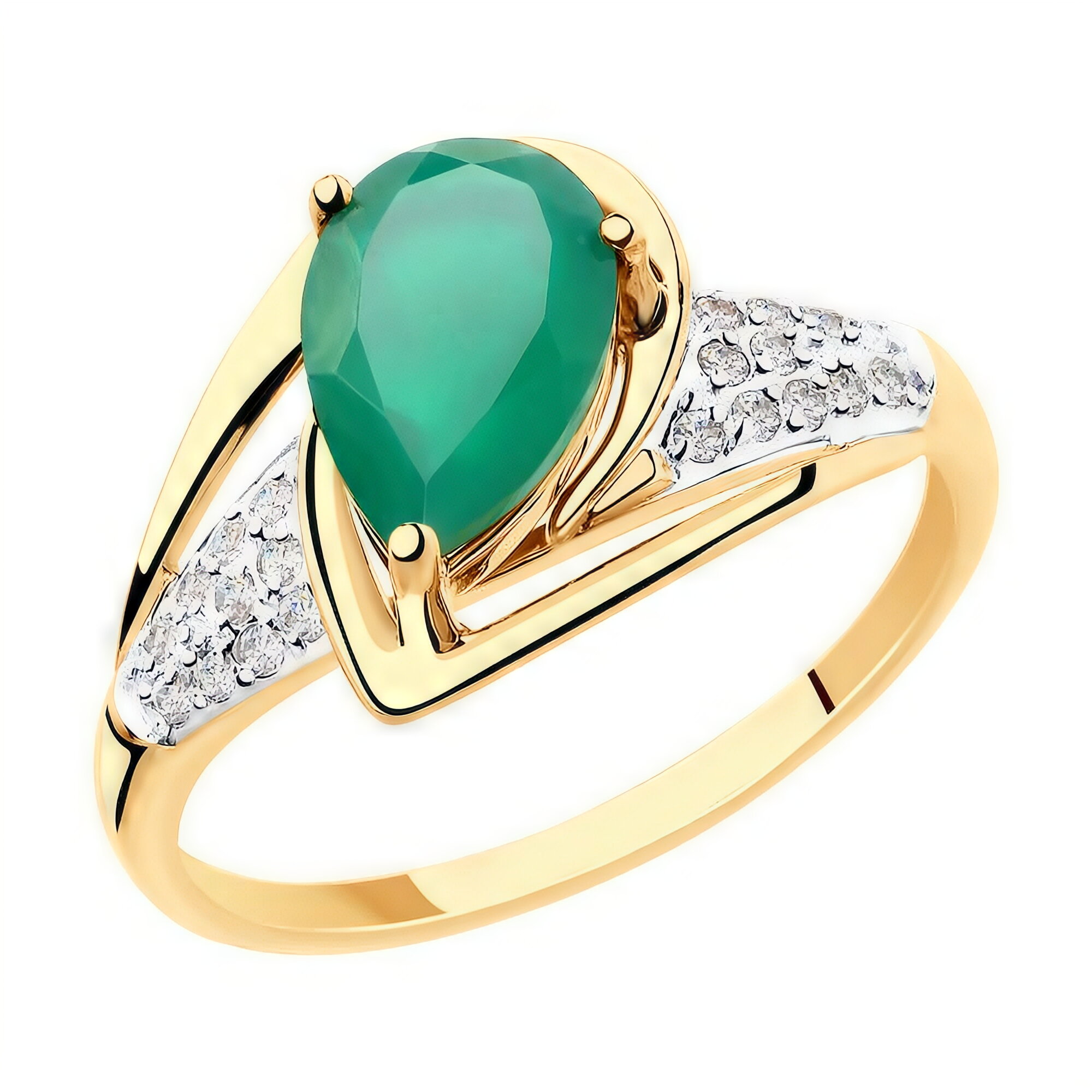 Кольцо, красное золото, 585 проба, агат, фианит