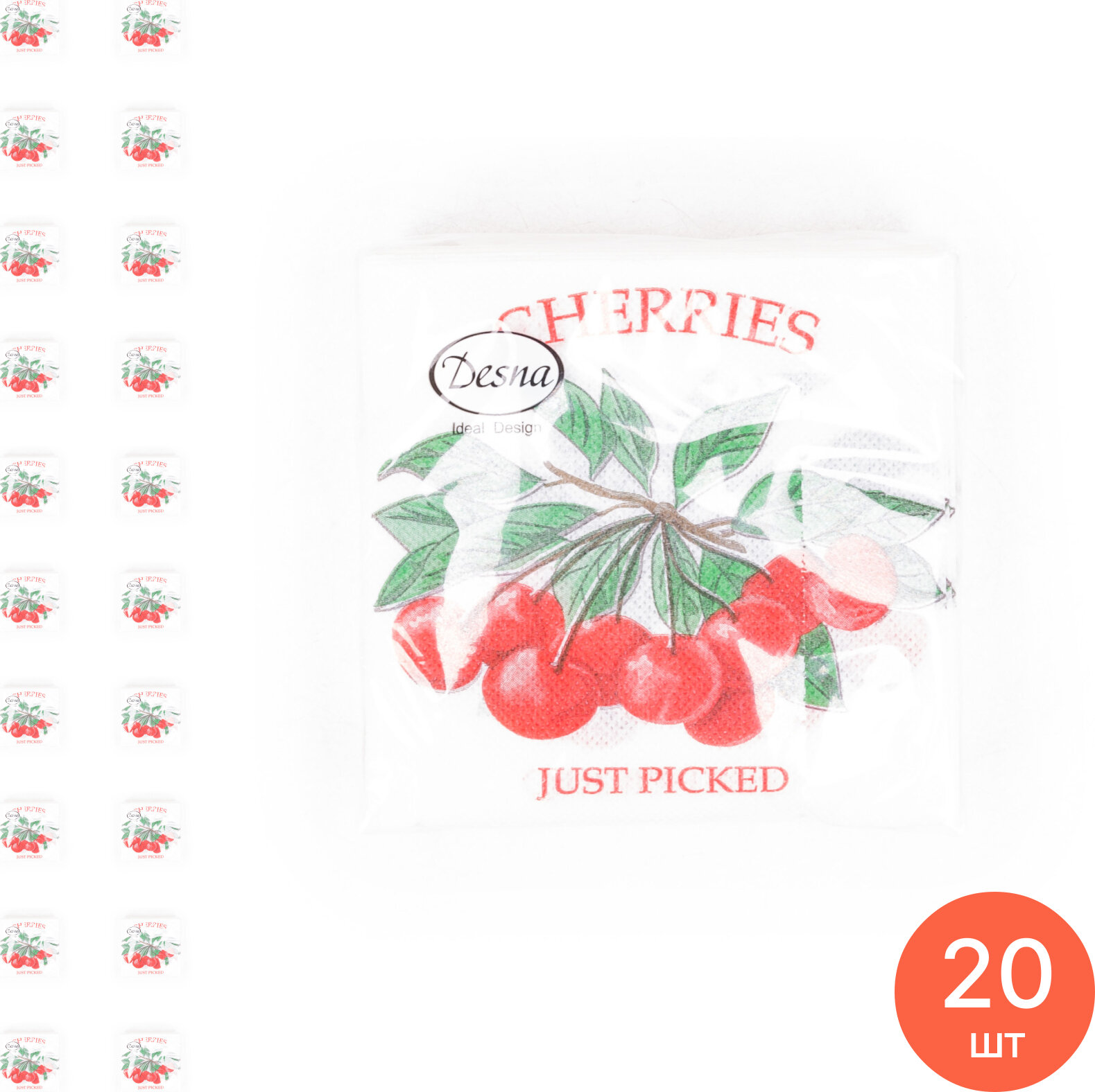 Салфетки бумажные DESNA / Десна Вишня, однослойные, из целлюлозы, белые, 24х24см, в упаковке 40шт. (комплект из 20 шт)
