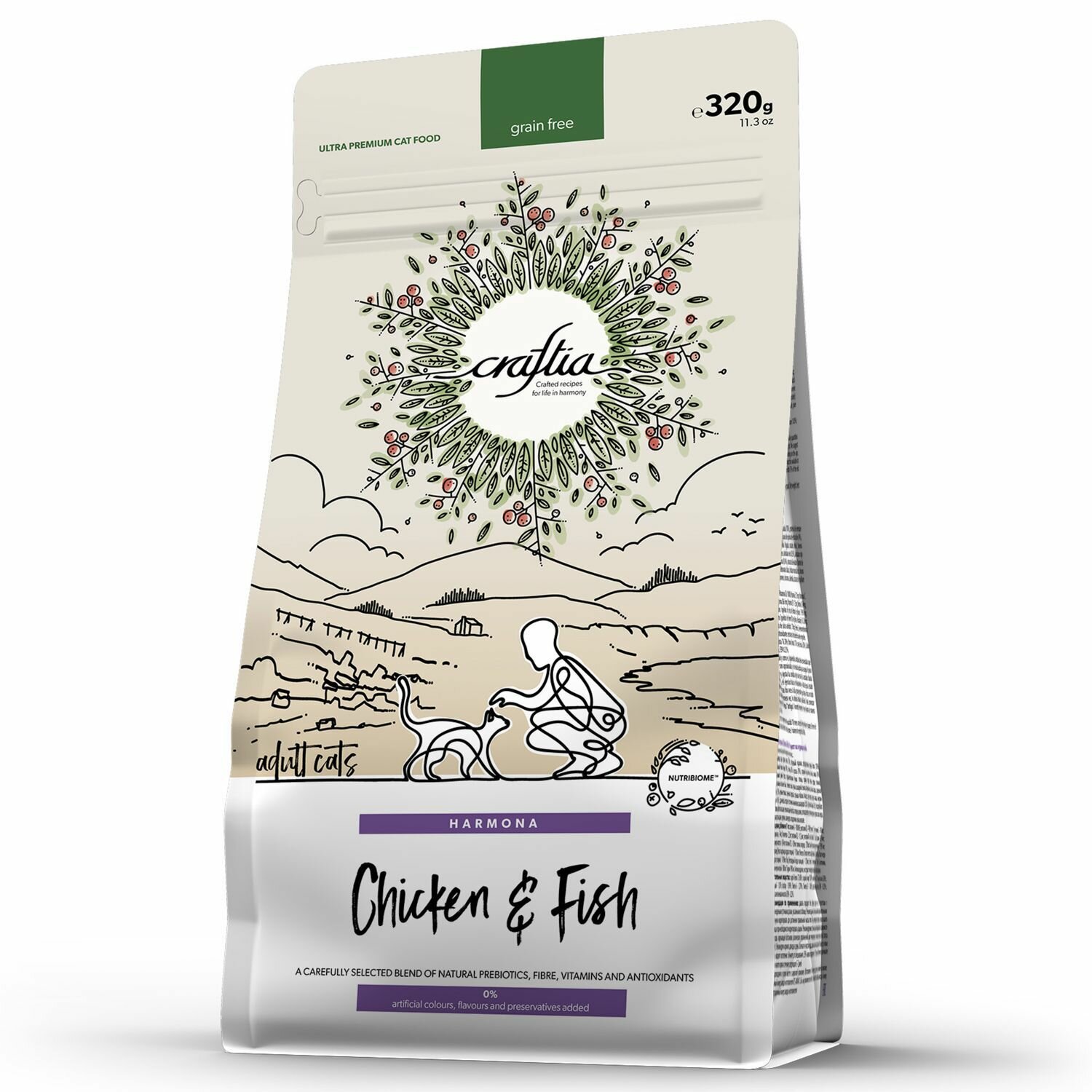 Сухой корм CRAFTIA HARMONA для взрослых кошек из курицы и рыбы, 320 г