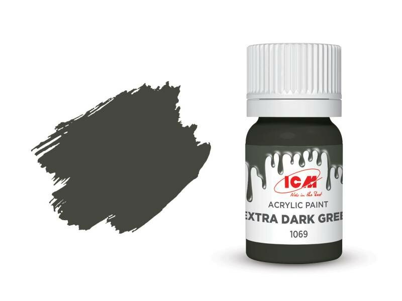 Акриловая краска ICM, цвет Экстра темно-зеленый (Extra Dark Green), 12 мл