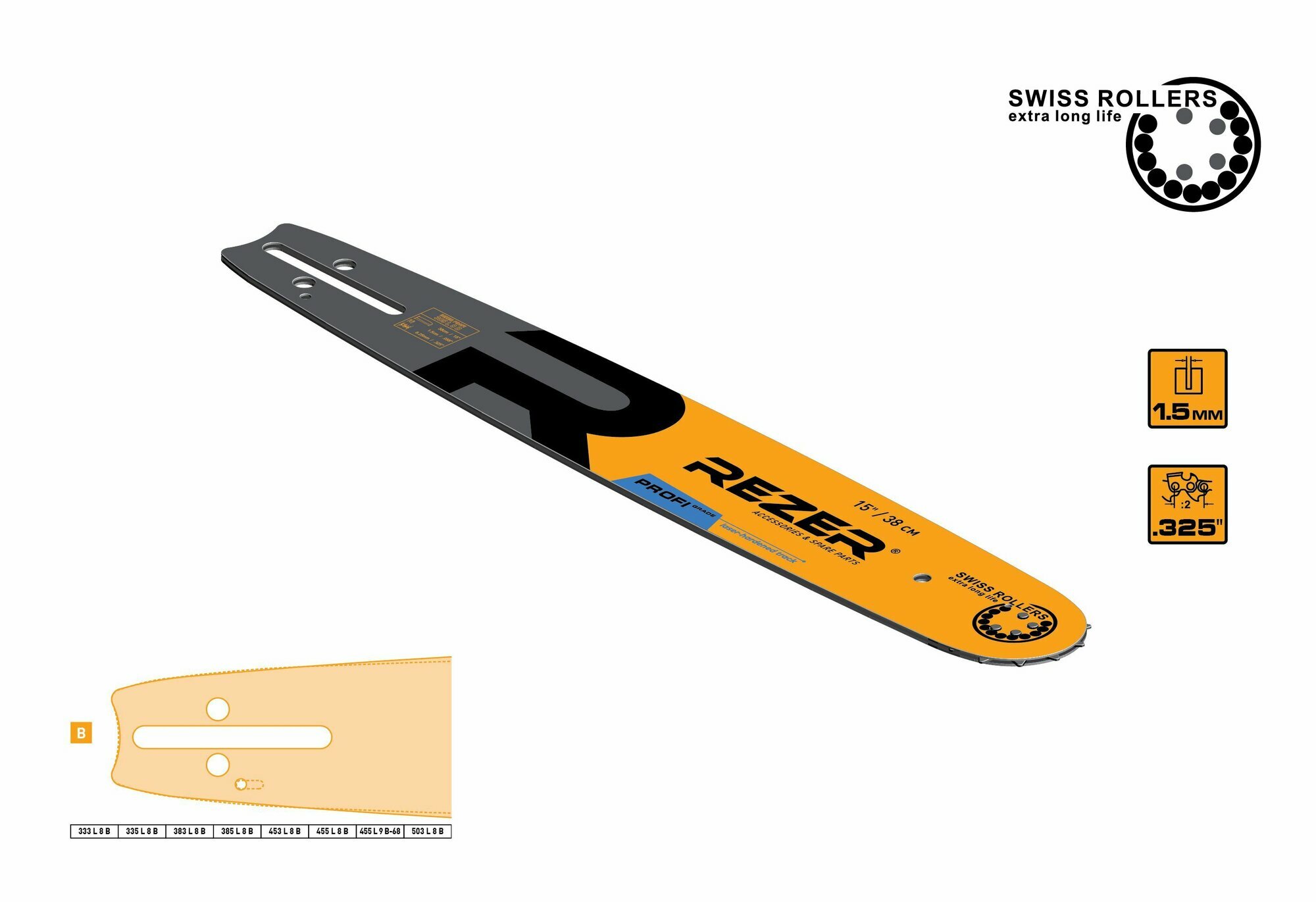 Шина REZER Profi 15" (38см), 0.325", 1,5мм, 64зв. 385L8B